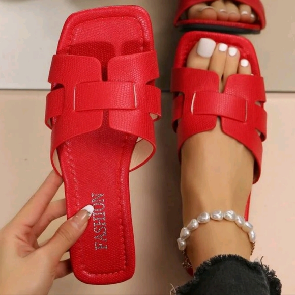 Shoes | Red Square Toe Sandals | Poshmark